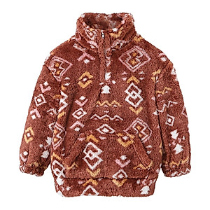 Kids Boys Girls Half Zip Fleece Sweatshirts Fall Winter Warm Fuzzy Hoodies Pullover Hoodie Jacket Coat Outwear Tops Coffee