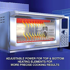 Nuwave Bravo XL Air Fryer Toaster Oven, 12-in-1 Countertop Convection, 30-QT Capacity, Integrated Temperature Probe, 50°-500°F Temperature Controls, Brushed Stainless Steel Look (Renewed)