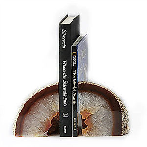JIC Gem 1 Pair(6 to 8 Lbs) Natural agate Bookends Decorative geode book ends for Heavy Books with Rubber Bumpers Crystal Bookends for Shelves and Office decoration