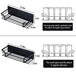 Taozun Magnetic Shelf/Magnetic Spice Rack for Refrigerator - 2 Packs Spice Storage Organizer with 4 Removable Hooks Seasoning Rack for Fridge Kitchen Apartment RV (Black, Steel)