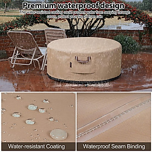 Fire Pit Cover Round - 29-32 Inch Heavy Duty 900D Strong Tear-Resistant and UV Resistant and Waterproof and Fading Resistant Material Polyester Firepit Covers Round for Outdoor Fire Pit - Wheat