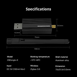 Smilewolf Zigbee 3.0 USB Dongle Plus Gateway，Wireless Zigbee 3.0 USB Adapter,Universal Zigbee Gateway Adapter with Antenna,for Home Assistant,Open HAB,etc (ZBDongle-E)