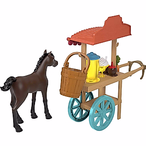 Mattel Spirit Untamed Miradero Snack Cart with Rolling Wheels, Canopy, 5-in Pony & Related Accessories, Great Gift for Ages 3 & Up , Pink