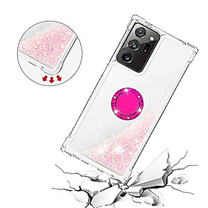 nincyee Shockproof Case for Samsung Galaxy Note20 Ultra,Glitter Bling Shine Diamond Heart Rainbow Quicksand Transparent TPU Shell with Rotating Finger Ring Kickstand