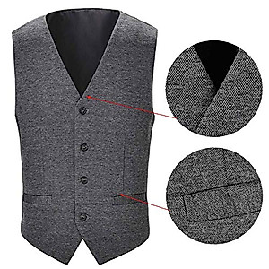 BOTVELA Mens Casual Dress Vest 4 Button Waistcoat (Grey, XX-Large)