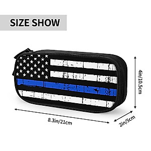 Gesey-R4T American blue line USA Police Stars Flag Pattern Pen Pencil Case Bag Big Capacity Multifunction Storage Pouch Organizer with Zipper Office University for Girls Boy