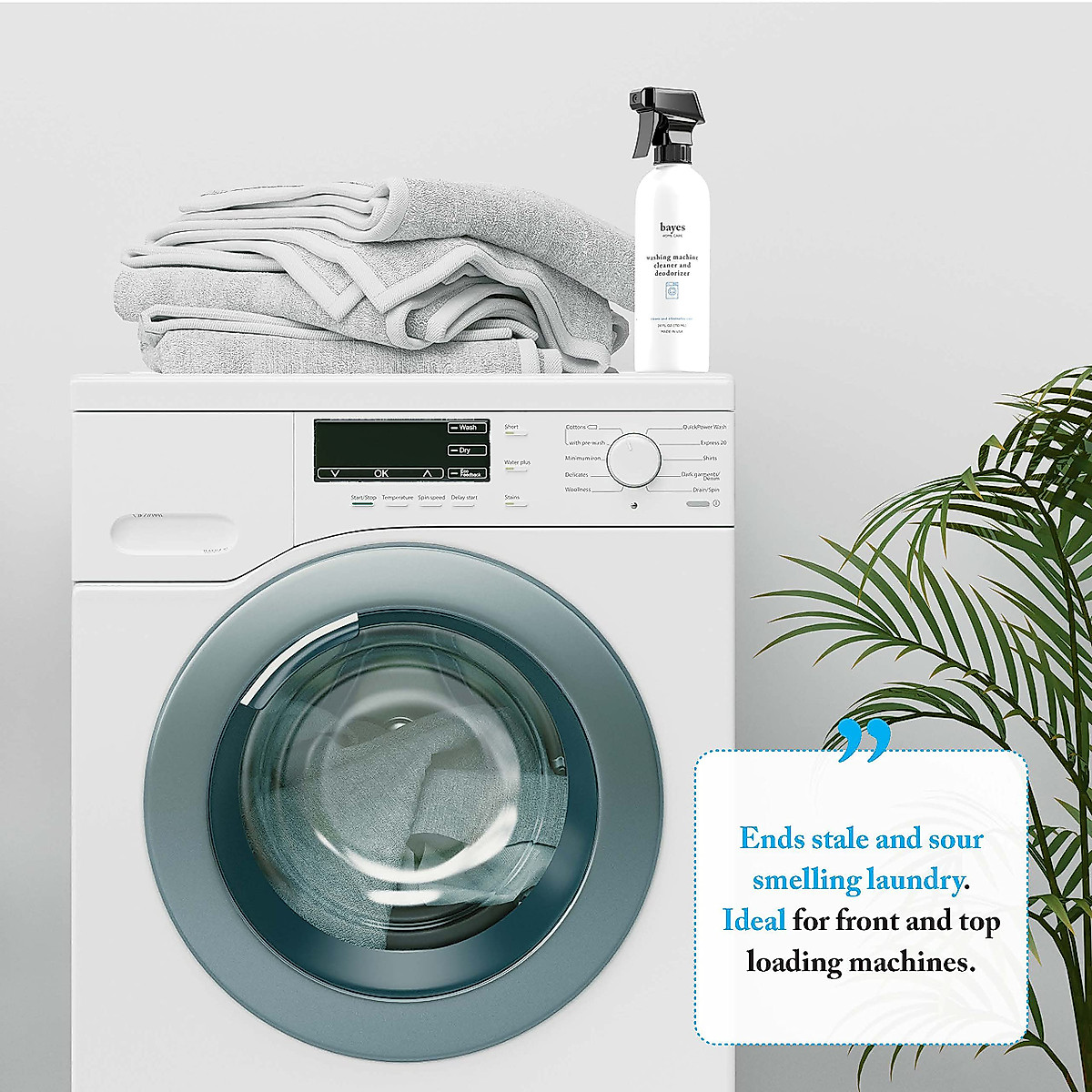 Bayes Washing Machine Cleaner & Deodorizer - Cleans and Eliminates Mold and Mildew Odors for Fresh Smelling Laundry - 24 ounces, 2 Pack