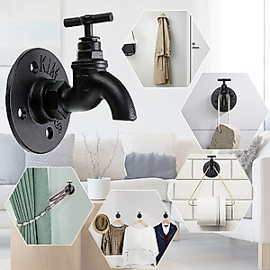 Sumnacon 2 Pcs Industrial Pipe Coat Hook Racks- Heavy Duty Rustic Hat Robe Towel Holder Hanger, Wall Mounted Clothing Racks with Hardware for Home, Office, Electroplated Black Finish