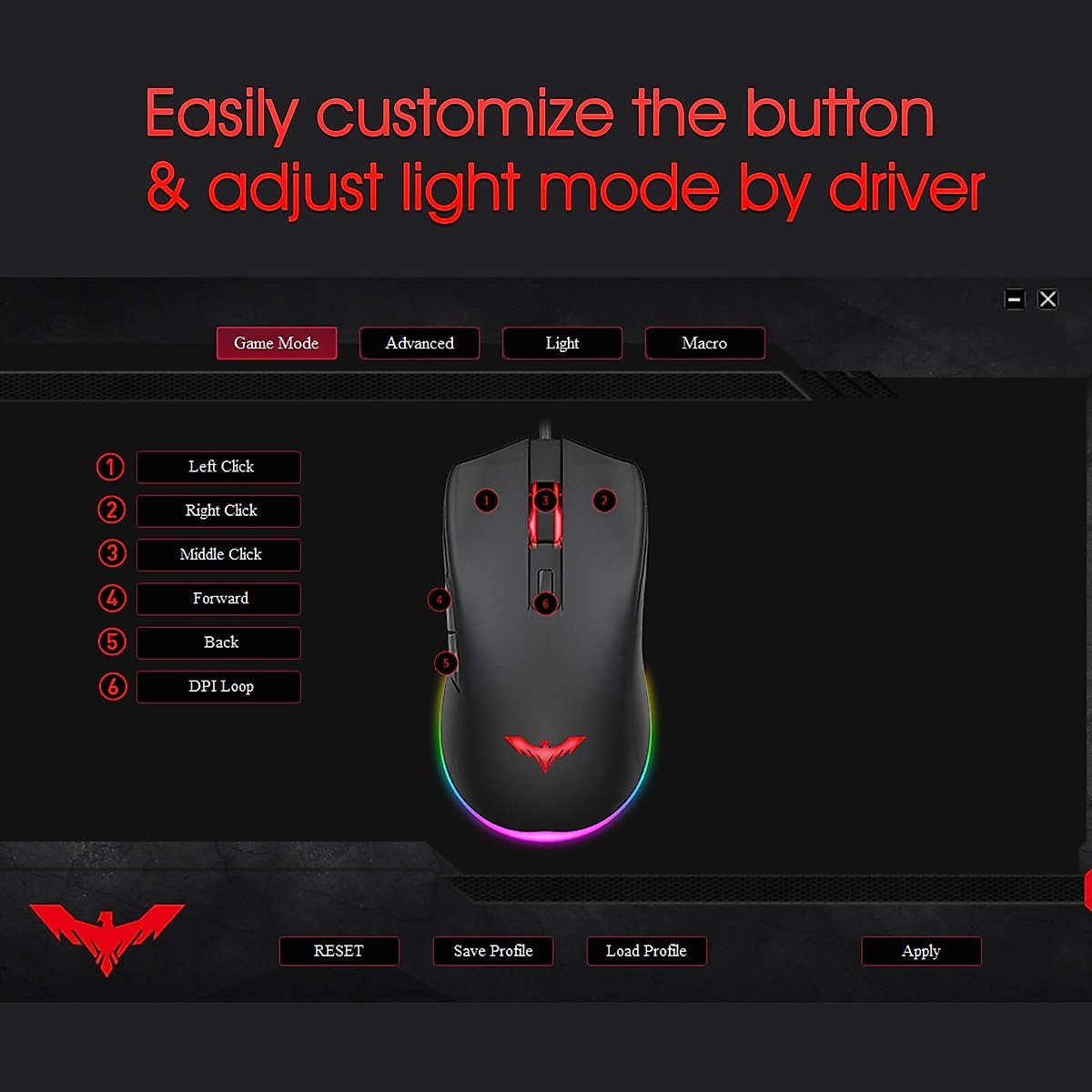Havit RGB Gaming Mouse Wired PC Gaming Mice with 7 Color Backlight, 6 Buttons, Up to 6400 D P I Computer USB Mouses for Desktop Laptop Gamer & Work (Renewed)