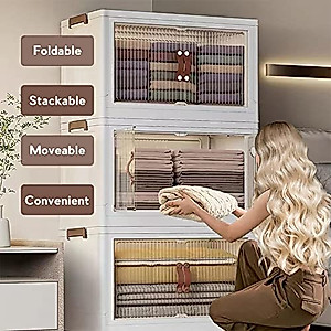 Storage Bins with Lids,Collapsible Closet Organizers with Double Door,Foldable Toy Storage with front opening.Dorm Room Essentials,21Gal Folding Car Organizer.