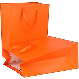 10 Pcs Orange Paper Gift Bag Wide Handle Cardstock Paper Bags All-Occasion Paper Bags Heavy Duty Shopping Bags Reusable Business Bag Vogue Paper Gift Bags Take Out Bags with Tissue,9.8"*5.1"*12.6"