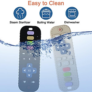 AIZIXIN 2 Pack Soft Silicone Baby Teething Toys,TV Remote Control Teething Toys for Babies 3-24 Months, BPA Free Baby Teethers Relief Soothe Toys, Baby Chew Toys for Toddlers Boy Girl(Beige&Black)
