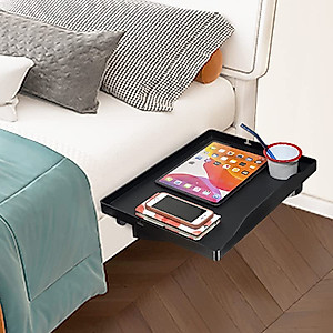 Bedside Shelf, Bunk Bed Shelf Organizer for Top Bunk Dorm Clip On Nightstand with Cup Holder Hooks Hanging Cup Plastic Bedside Shelf Tray for Kids for Bed College Dorm Room Essentials