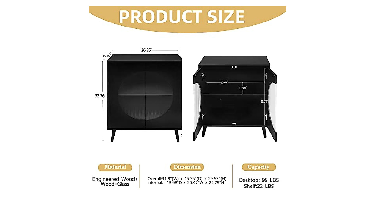 QHITTY Glass Sideboard Buffet Cabinet - Modern Storage