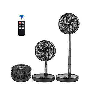 EasyAcc 12'' Portable Foldable Oscillating Standing Fan, Remote Control Rechargeable Fans for Home,10000 Battery Operated Fan with Adjustable Height, 8 Speed, Timer, Quiet Fan for Bedroom Camping