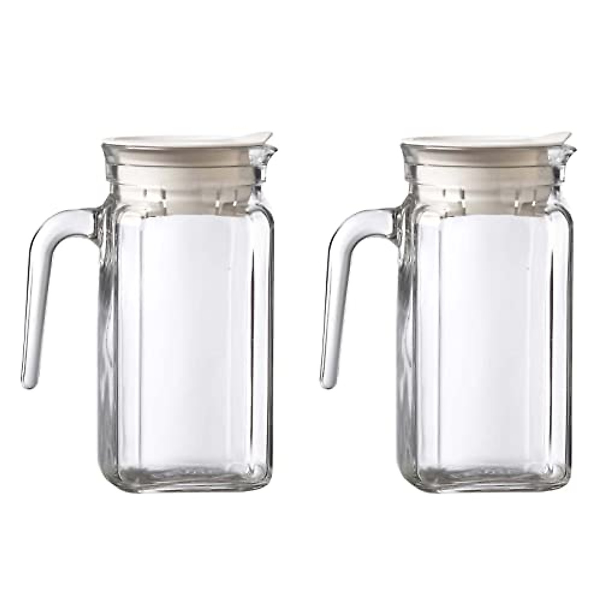 Amici Home Italian Igloo Quadra Glass Pitcher with Lid and Spout | Set of 2 | 17-Ounce | Clear Glass Water Pitcher for Refrigerator | Carafe for Iced Tea, Juice, Milk, Cold Brew and Mimosa Bar