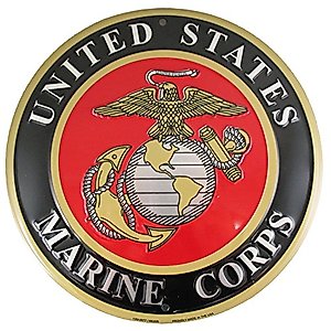Tags America United States Marines Emblem Metal Sign - US Marine Corps USMC Logo, 12 Inch Round Wall Decor