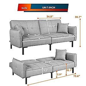 FDW Futon Bed Folding Small Convertible Sofa for Living Room and Homeoffice Furniture, Grey