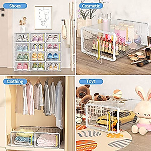 Gardace 12 Pack Shoe Storage Boxes，Clear Plastic Stackable Shoe Organizer for Closet，Foldable Shoe Rack Sneaker Container Bins Holders，with Yellow Door Handle