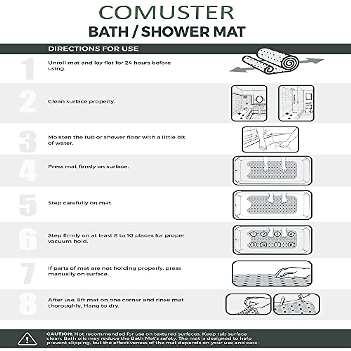 COMUSTER Bathtub and Shower Mats, Extra Long Non-Slip Bath Mat (39" x 16"), Machine Washable Bath Tub Mat for Bathroom(Solid Grey)