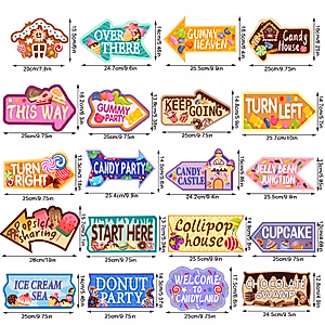 LOKIPA 20 PCS Candyland Party Decorations, Candy Land Decoration Party Sign Welcome Candyland Birthday Party Decorations Directional Signs Street Photo Prop for Sweet Candy Theme Party Supplies