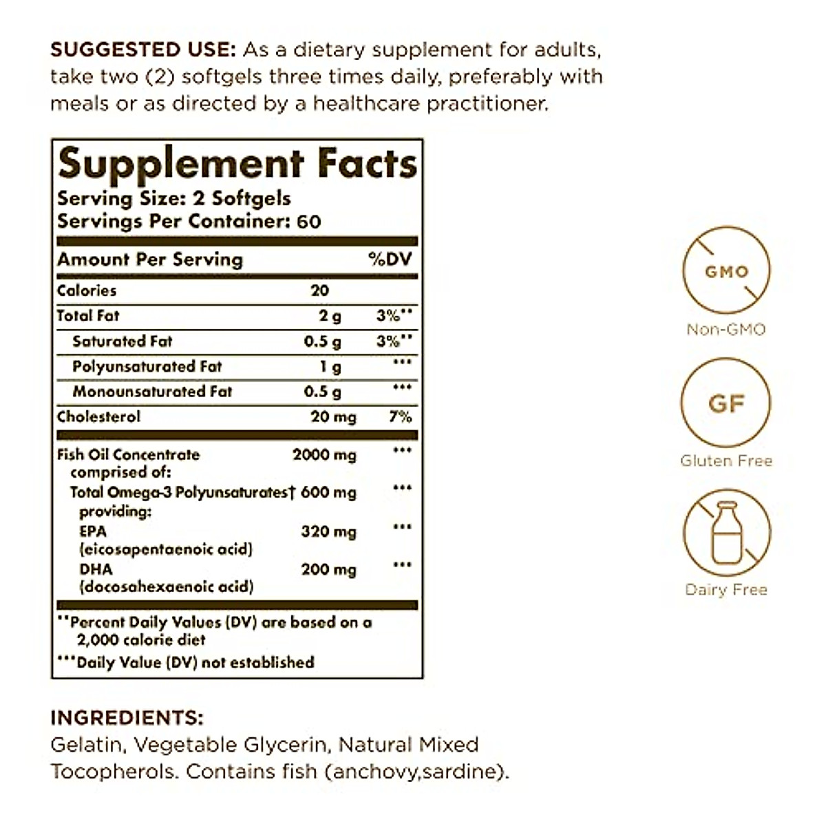 Solgar Omega-3 Fish Oil Concentrate - 120 Softgels - Support for Cardiovascular, Joint & Metabolic Health - Gluten Free, Non-GMO, Dairy Free - 60 Servings