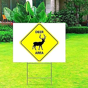 JuneLucky Deer Area Decorative Yard Sign with Metal H-Stakes Vintage Warning Sign Weatherproof Street Yard Sign for Outdoor Road Farm House Yard Lawn Decor Poster 18x24 Inch