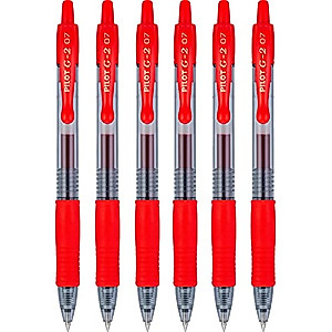 PILOT G2 Premium Refillable & Retractable Rolling Ball Gel Pens, 0.7mm Fine Point, Red, 6-Pack