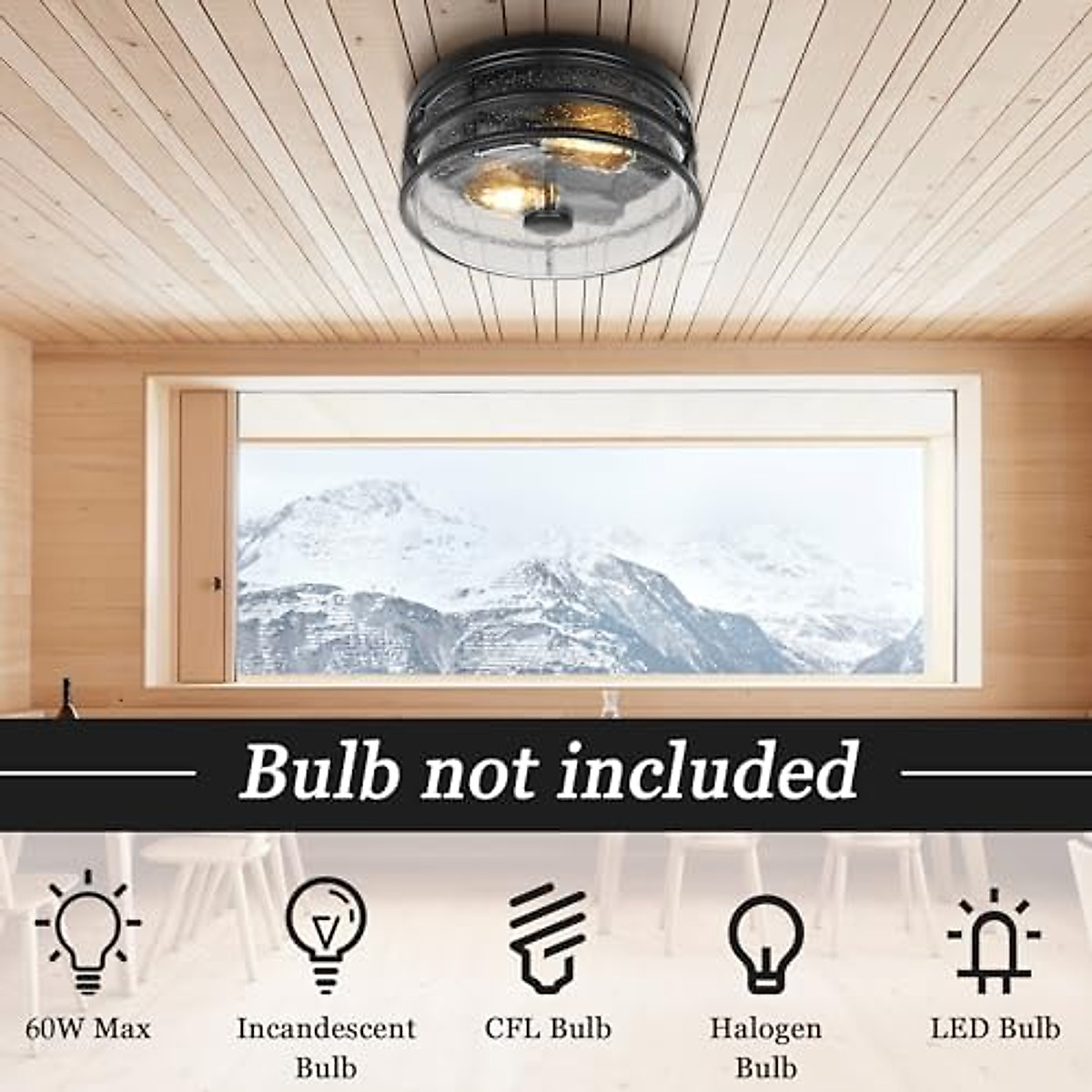 Flush Mount Ceiling Light Fixture, 12 Inch Close to Ceiling Light with Black Metal Cage, Modern Industrial Ceiling Lamp with Seeded Glass for Kitchen Hallway Bedroom Living Room Foyer