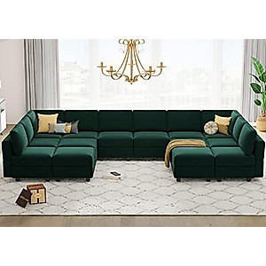 Belffin Oversized Modular sectional Sofa with Double Chaises U Shaped Sectional Sleeper Sofa Couch Reversible Sectional Sofa with Storage Velvet Green