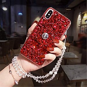 Diamond Kickstand Case for LG V20,3D Handmade Luxury Sparkle Stunning Stones with Crystal Strap Bling Diamond Glitter Case for LG V20(Red)