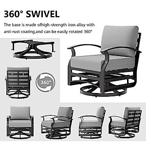 ASJMR 3 Piece Outdoor Aluminum Metal Swivel Rocking Chair Set with 1 Coffee Table and 2 Upholstered Cushions Outdoor Metal Swivel Rocking Chair Furniture (for Indoor, Outdoor) Parlor Set