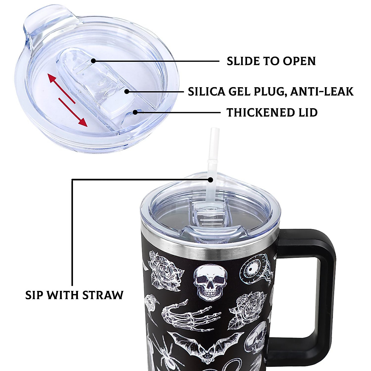 Fnokuxz Goth Tumbler 40 Oz, Goth Gifts for Women, Halloween Gothic Coffee Cup Travel Mug Water Bottle, Witchy Gothic Gifts for Women, Goth Accessories Stuff Thing, 40 Oz Tumbler with Handle and Straw
