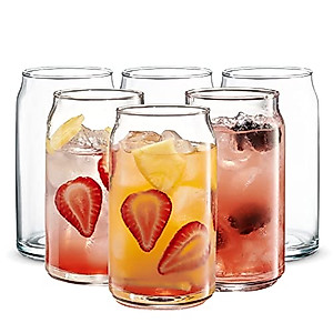 GLING [6 Pack - 16 oz.] Glass Can Shaped Cups Beer & Coffee Tumbler Glasses, Cordial Glasses, Cocktail Glasses
