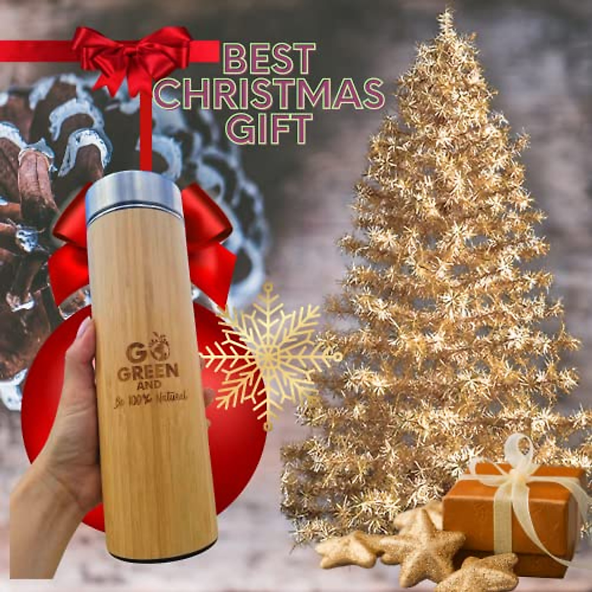 Go Green. Coffee and Tea Thermo Stainless steel double wall with tea infuser. Eco design. Coffee and tea. 18 oz. Leak proof lid. Best gift for coffee lovers. (Large)