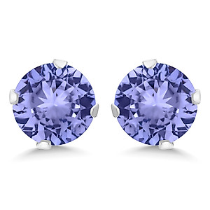 Gem Stone King 925 Sterling Silver Round Tanzanite Stud Earrings For Women (1.50 Cttw, Gemstone Birthstone, Round 5.5MM)
