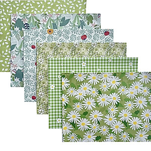 Green Daisy Fat Quarters Fabric Bundles 18 x 22 Inch Spring Cotton Quilting Fabric Bundles Cactus Leaf Quilt Fabric for DIY Handmade Crafting (6Pcs)