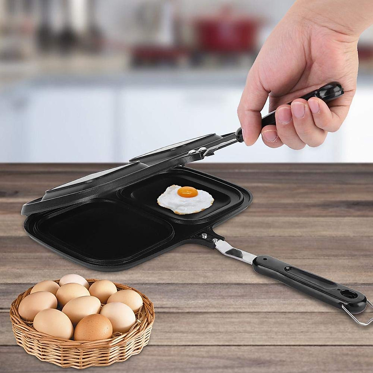Frying Pan, Anti-scalding Handle Cast Aluminium Breakfast Double Sided Non-Stick Frying Pan Kitchen Cooking Utensil Tool for Cakes Eggs Sandwiches