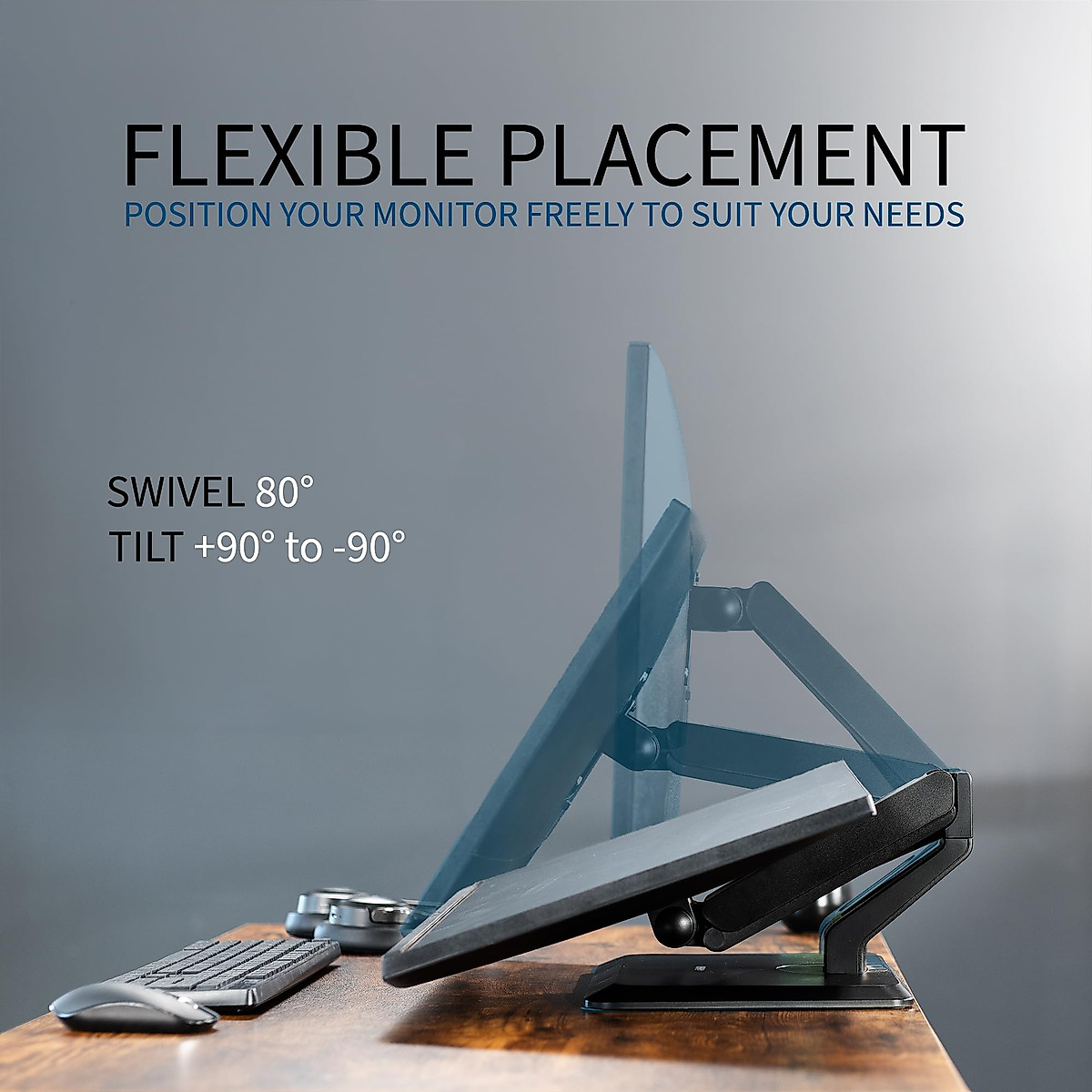 VIVO Premium Single 17 to 32 inch VESA Monitor and Touch Screen Desk Stand with Rotating Base, Freestanding Pneumatic Height Adjustable Arm, Black, STAND-V001R