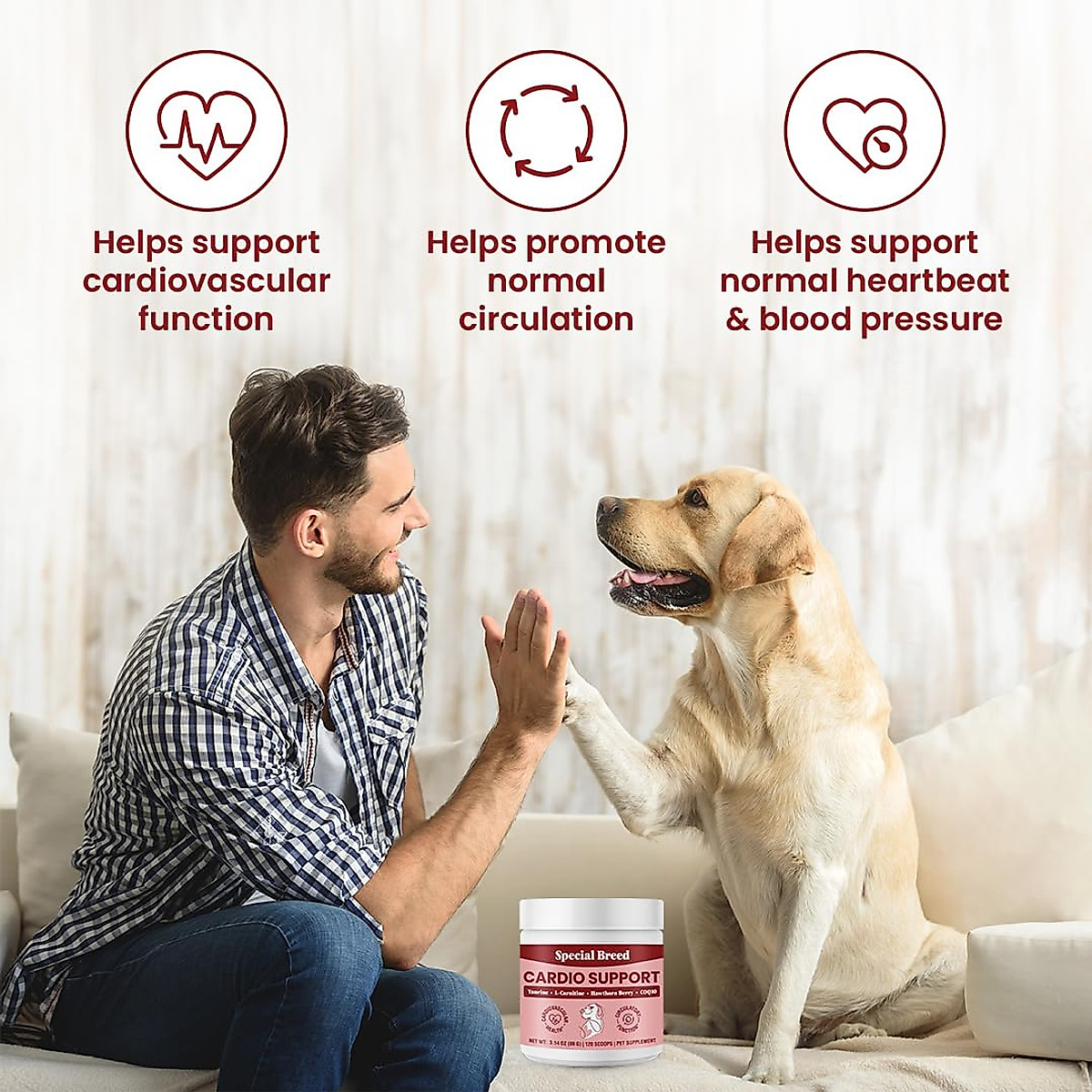Special Breed Cardio Support for Dogs - Heart Health Support with Taurine, CoQ10, Organic Hawthorne Berry, Powder Supplement, 120 Scoops, 3.14 oz