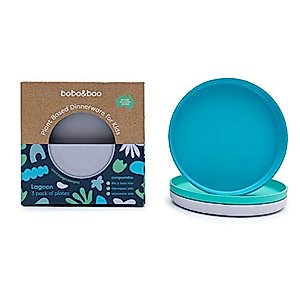 bobo&boo Colorful Plant-Based 7.5 inch Kids Plates for Toddler Eating – Set of 3, Plant-Based, Melamine-Free And Microwave Safe – Eco-Friendly Toddler Plate Set for Boys and Girls - Lagoon