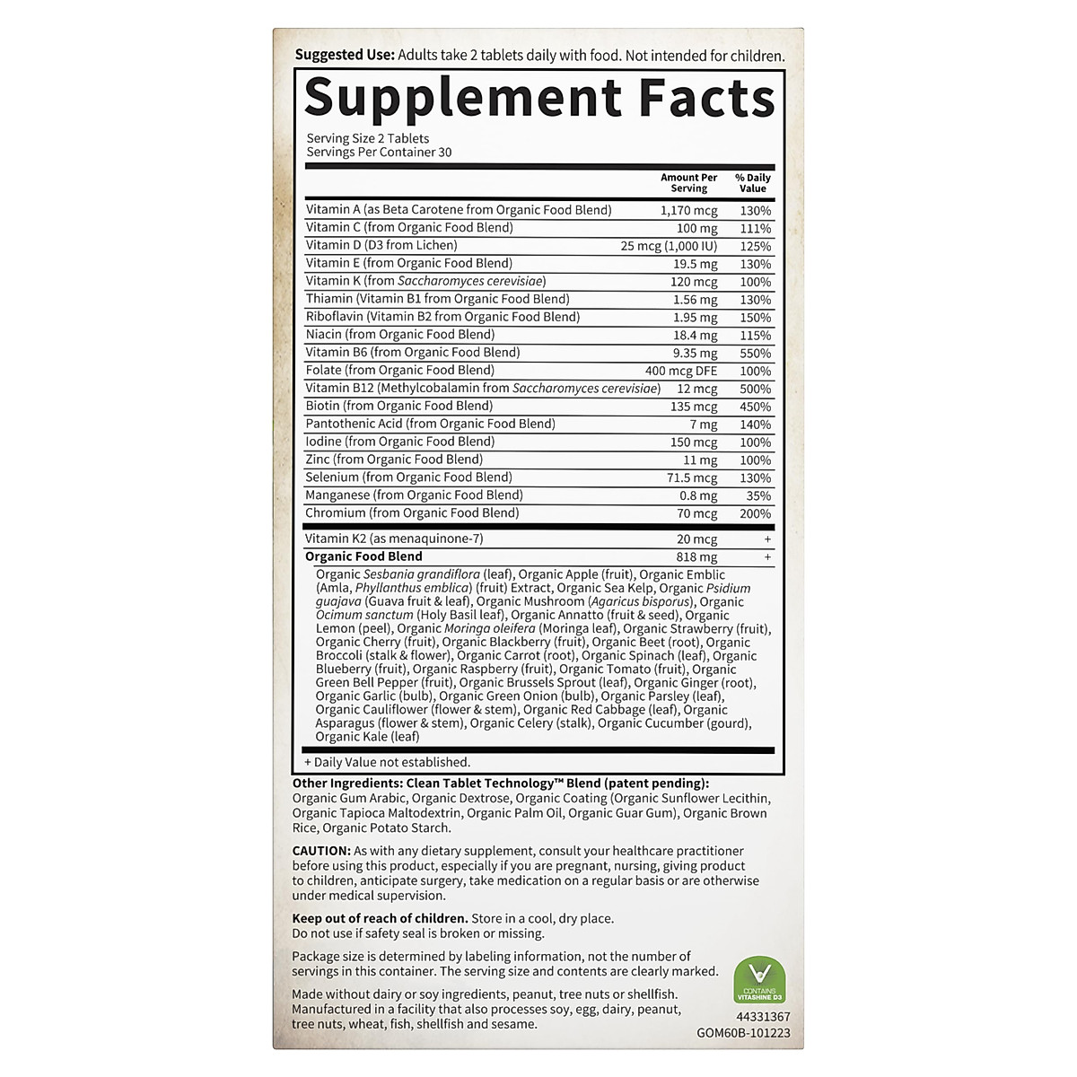 Garden of Life Organics Whole Food Multivitamin for Men, 60 Tablets, Vegan Mens Vitamins and Minerals for Mens Health and Well-being, Certified Organic Vegan Mens Multi