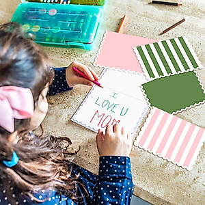 AZAZA Blank Cards and Envelopes 12 Pack Baby Shower Thank You Cards, 3.5x5 Mini Striped Greeting Cards with Envelopes for Small Business, Wedding, Bridal shower (Pink and Green)