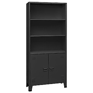 YUUIKLLE Industrial Bookshelf ，Standing Bookcase ，Open Bookshelf ，Bookcase Storage Rack，Suitable for Balcony, Study, Teaching Building, 31.5"x12.6"x70.9" ，Anthracite，Steel