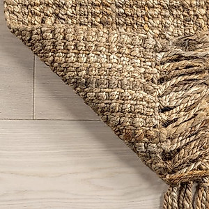 nuLOOM 4x6 Daniela Jute Tassel Hand Woven Area Rug, Natural, Solid Chunky Farmhouse Design, Natural Fiber, For Bedroom, Dining Room, Living Room, Hallway, Office, Entryway
