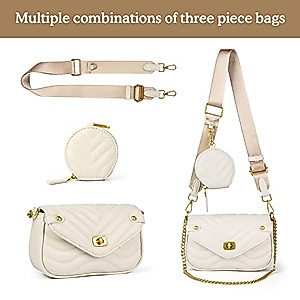 Small Crossbody Purses for Women Pu Leather Chain Quilted Handbag Designer Shoulder Bags Coin Cellphone Purse Set 2pcs (Beige)
