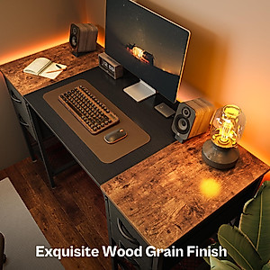 Huuger 47 Inch Computer Desk with 4 Drawers, Office Desk with Mesh Shelf, Gaming Desk, Large Storage, Writing Desk Work Desk for Home Office, Study, Bedroom, Work from Home, Rustic Brown and Black