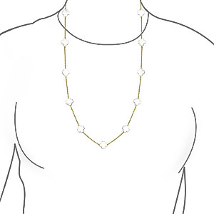 Bling Jewelry White Flower Long Silver Plated Pearlized Enamel Station Chain Wrap Layer Clover Necklace For Women 40 Inch