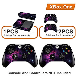 FOTTCZ Whole Body Vinyl Skin Sticker Decal Cover for Microsoft Xbox One Console Black&Purple Galaxy Nebular