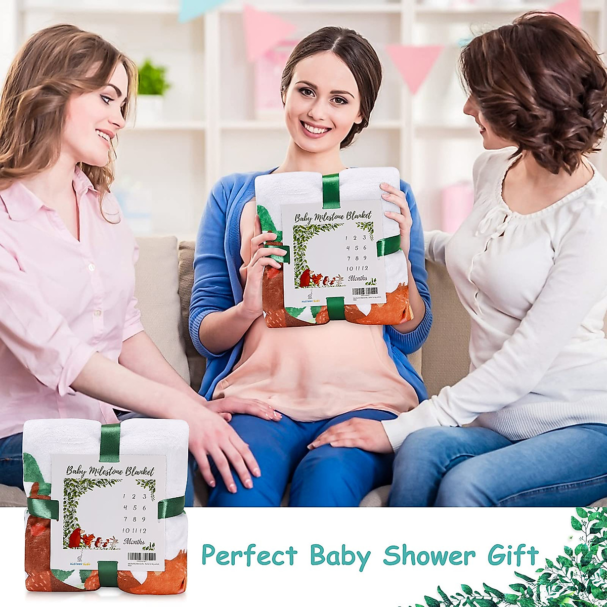 Baby Monthly Milestone Blanket, Unisex Woodland Monthly Blanket and Milestone Stickers for Newborn Baby Shower, Unisex Baby Growth Chart Monthly Blanket for Boy and Girl,